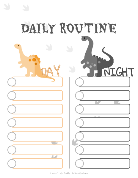Kids Cute Daily Routine Sheet, PDF, Dinosaur Themed, Printable, FREE