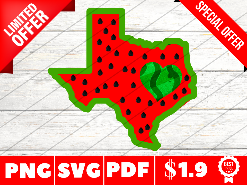 Texas Watermelon Map Png SVG PDF-Hello Summer Watermelon SVG-design ...