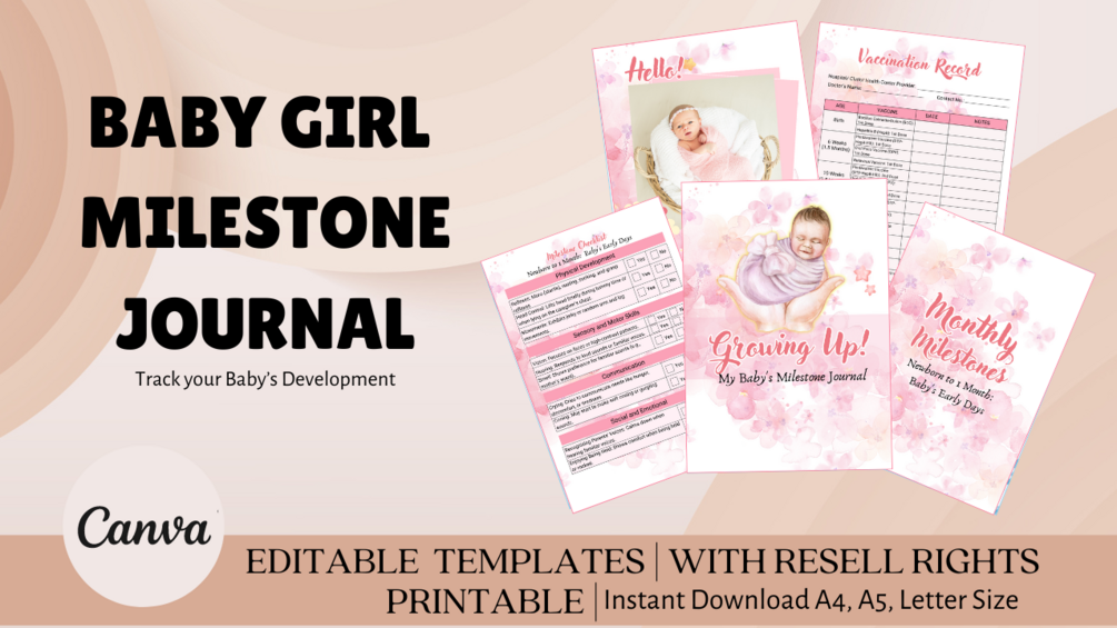 Baby Girl Milestone Journal | Editable | Printable