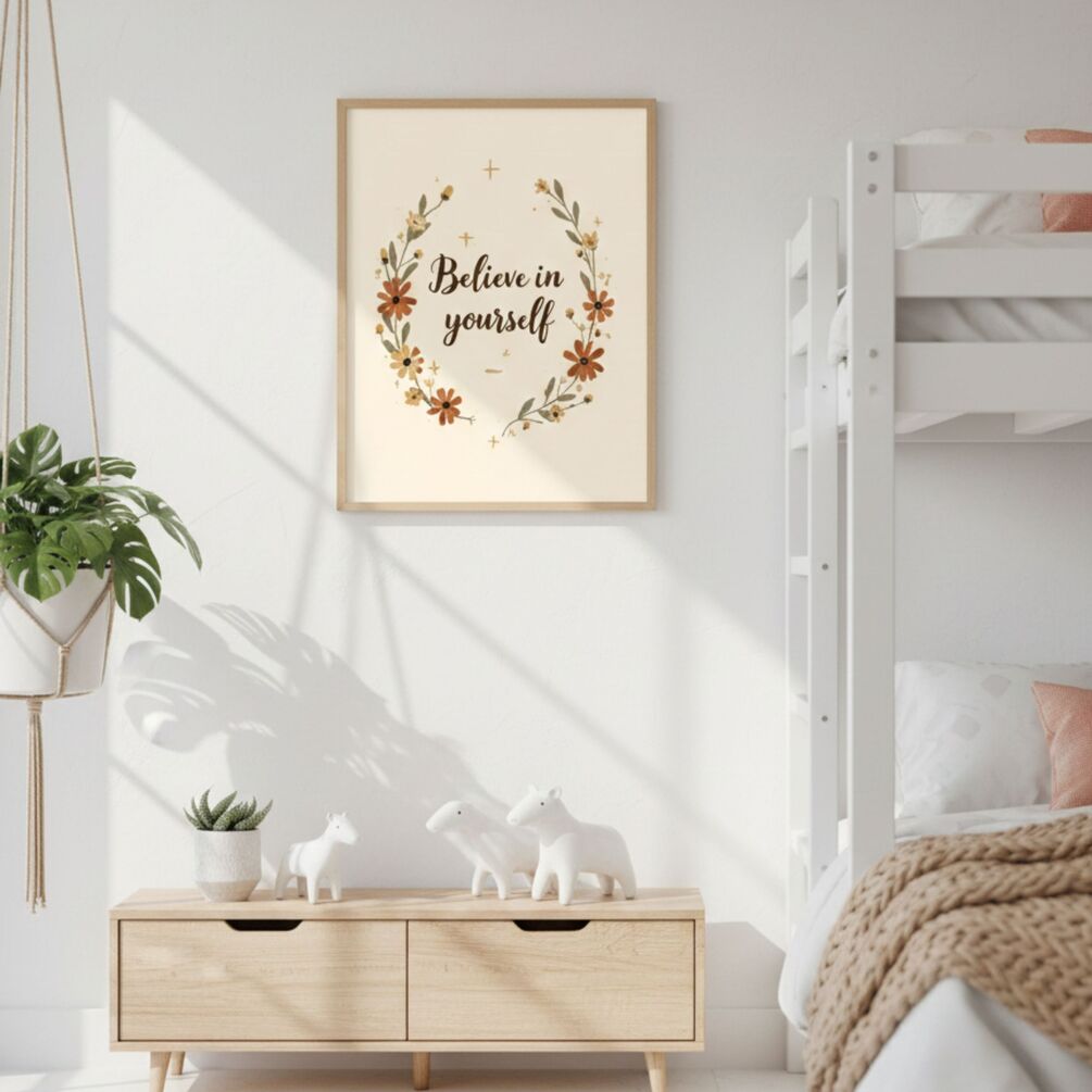 Boho Motivational Print: "Believe in yourself" Floral Quote Art | Self ...