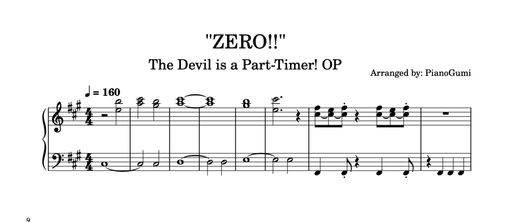 The Devil is a Part-Timer! OP - "ZERO!!" - EASY Piano Sheet Music