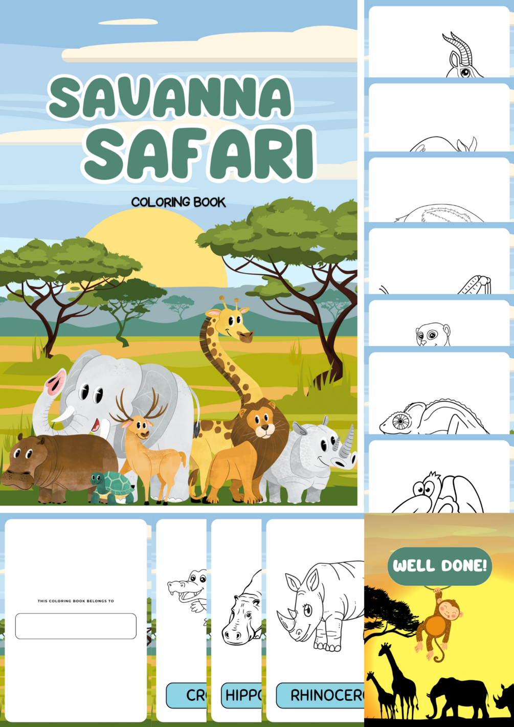 COLORING BOOK | Safari | Savanna | Printable Animals Coloring Book