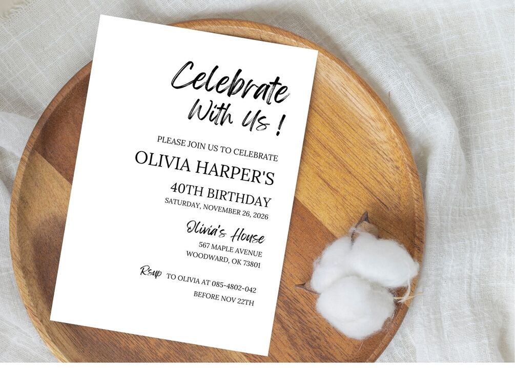 Simple Party Invite, Minimalist Birthday Invitation