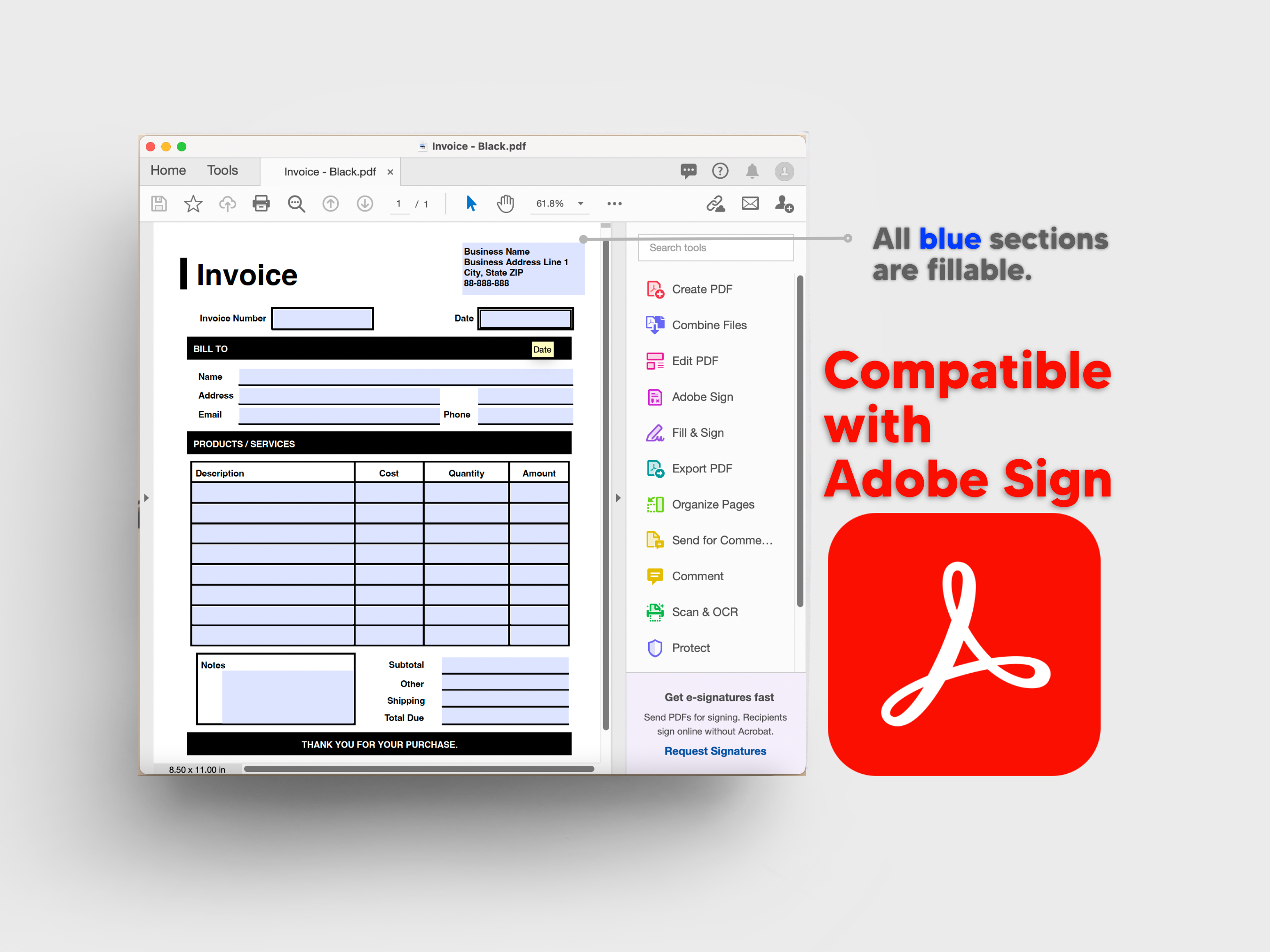 Invoice Template for Google Docs/PDF/Word. Business Invoice. Invoice ...