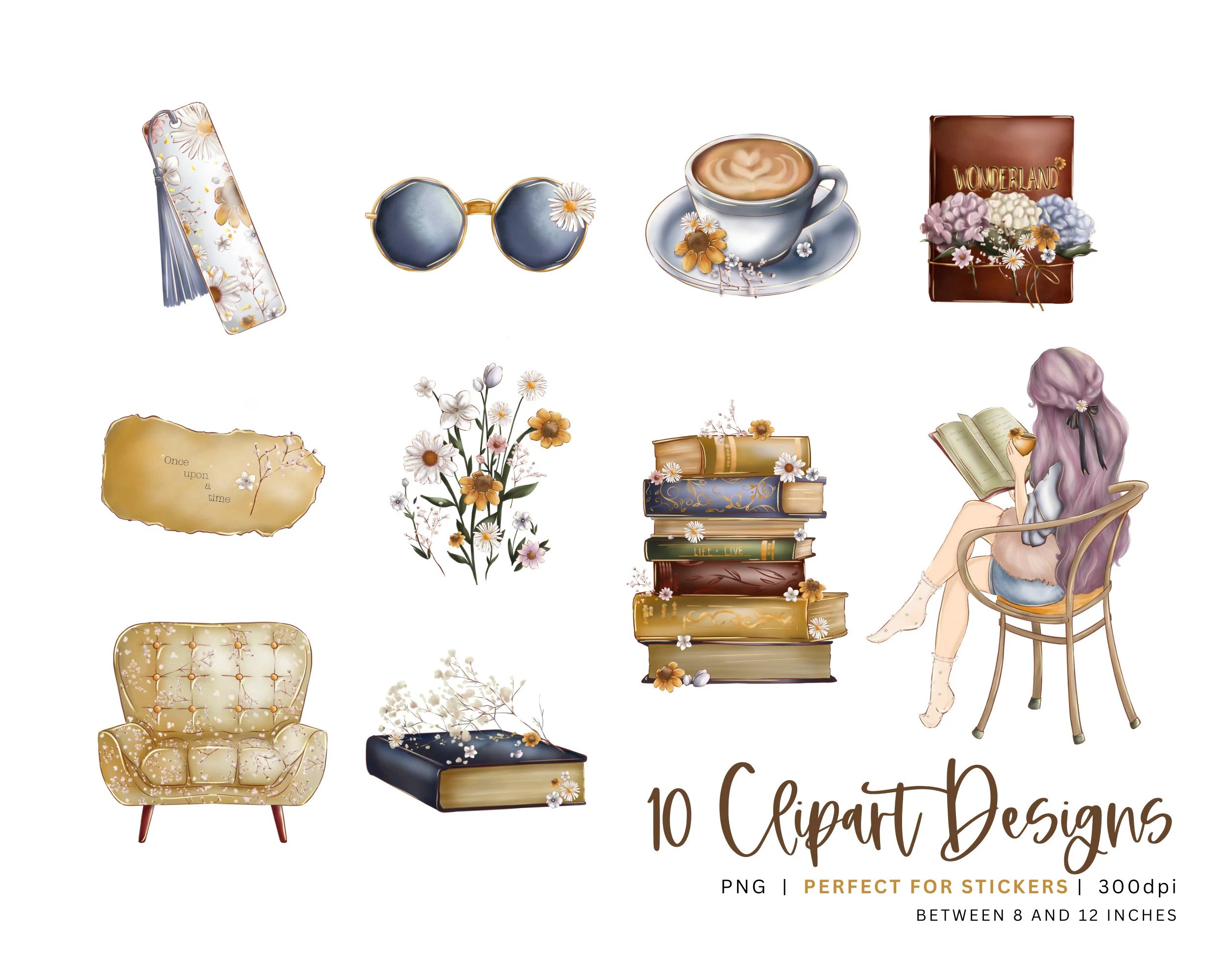 Bibliophile's Dream Clipart: Book Lovers' Reading Bundle PNG, Vintage ...