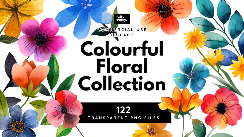 Watercolor Colorful Flowers PNG Clip art for commercial use, Bright ...