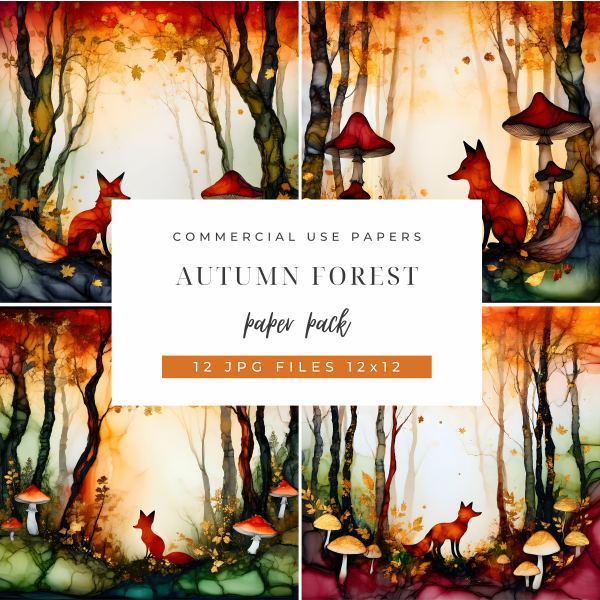 Autumn Forest Fox Printable Paper | 12 Woodland Backgrounds | Fall ...
