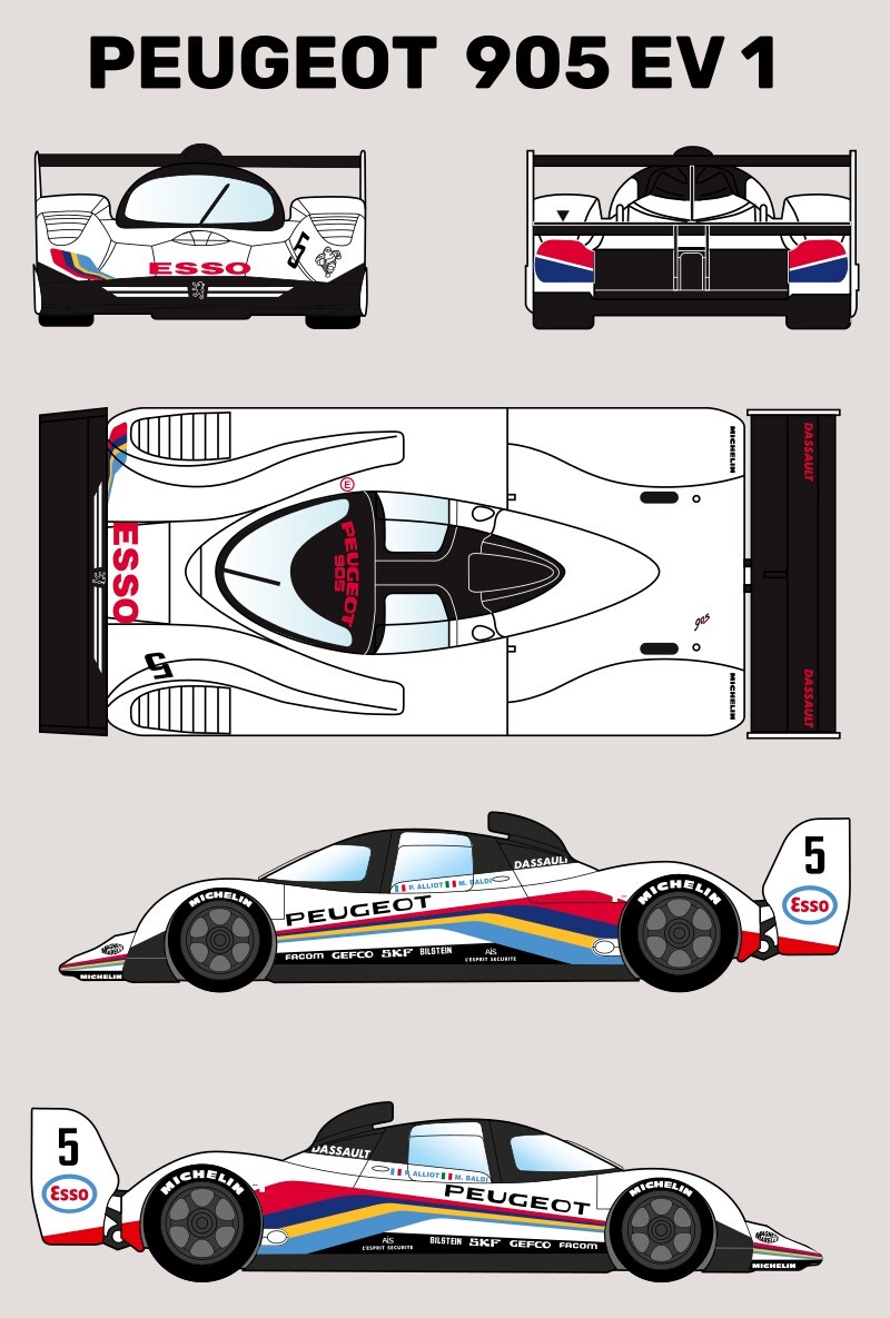 PEUGEOT 905 EV1 Car Blueprint PDF SVG Vector File.