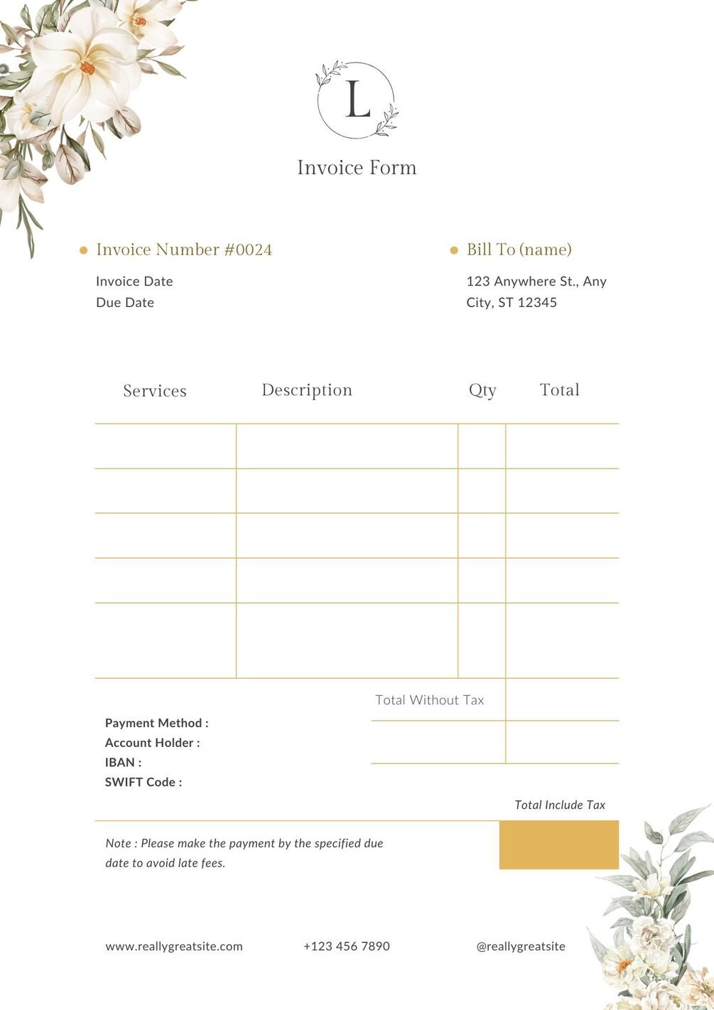 Gold and White Wedding Planner Invoice