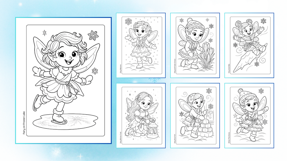 Winter Sparkle Fairy Series: 50 Printable Fairy Coloring Pages for Kids ...