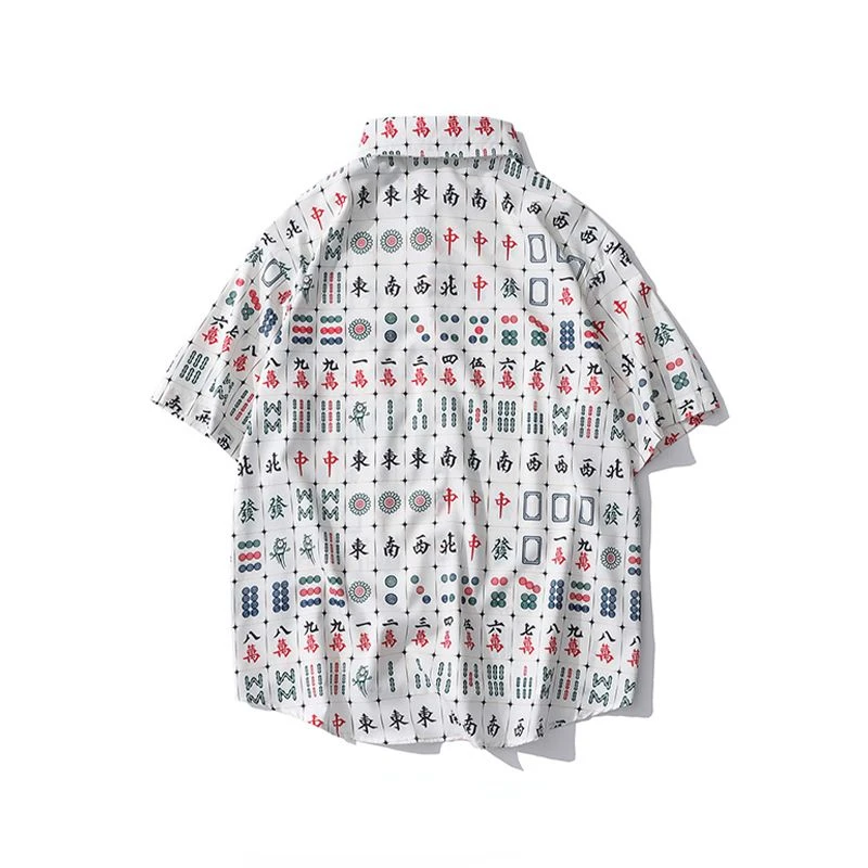 SYCPMAN Mahjong Symbols Printed Shirt Vintage Hawaiian Streetwear