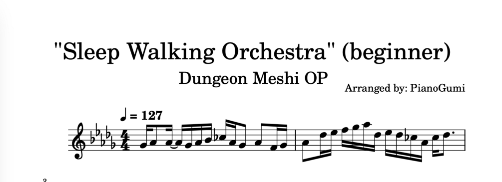 Dungeon Meshi OP - "Sleep Walking Orchestra" - BEGINNER Piano Sheet Music