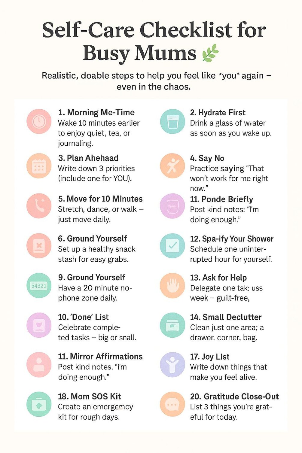 “Self-Care Checklist for Busy Mums – Printable PDF (A4 + US Letter ...