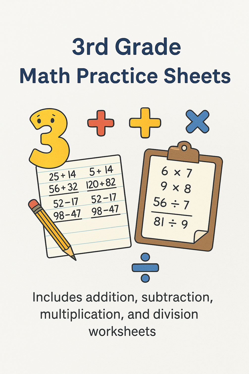 3rd Grade Math Practice Sheets: Addition, Subtraction, Multiplication ...