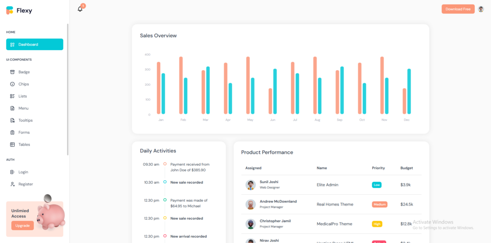 Flexy Free Angular Admin Dashboard Template