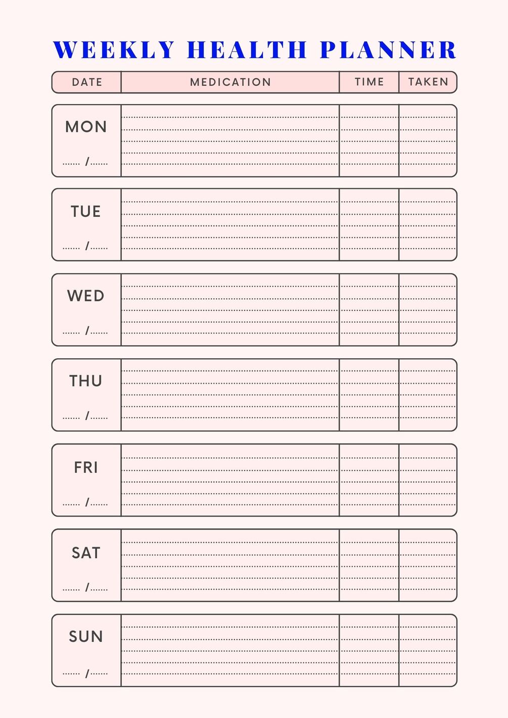 Weekly Health Planner