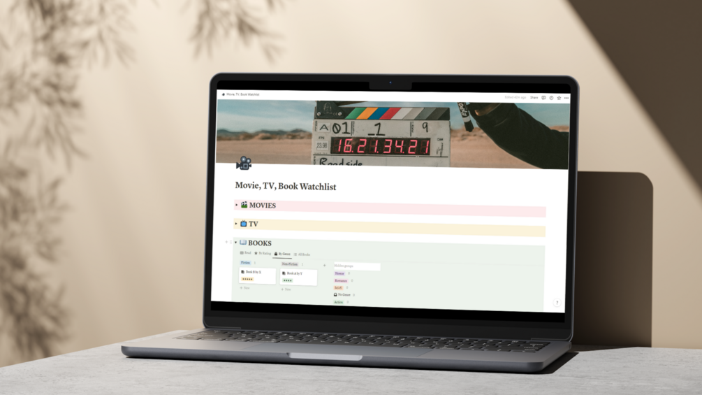 Notion Template, Entertainment Watchlist for Movies, Books, and Television