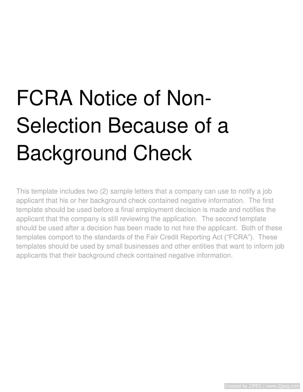 FCRA Notice of Non-Selection Because of a Background Check