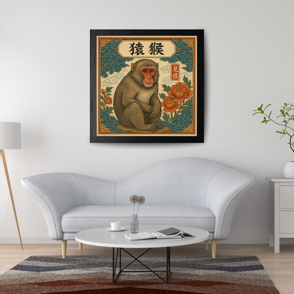 Asiatischer Affe – Vintage Kunstdruck im traditionellen Stil | Chinesische Ästhetik, Tierkunst ...