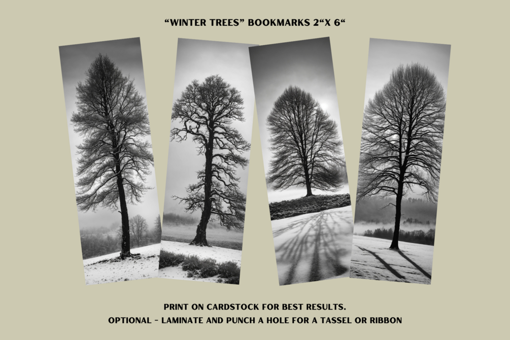 WINTER TREES - Bookmarks (Set of 4) - 2" x 6" - Instant Download
