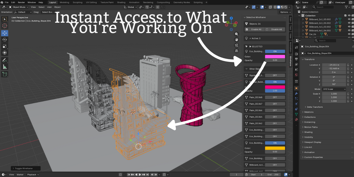Selective Wireframe - Per-Object Wireframe Control for Blender