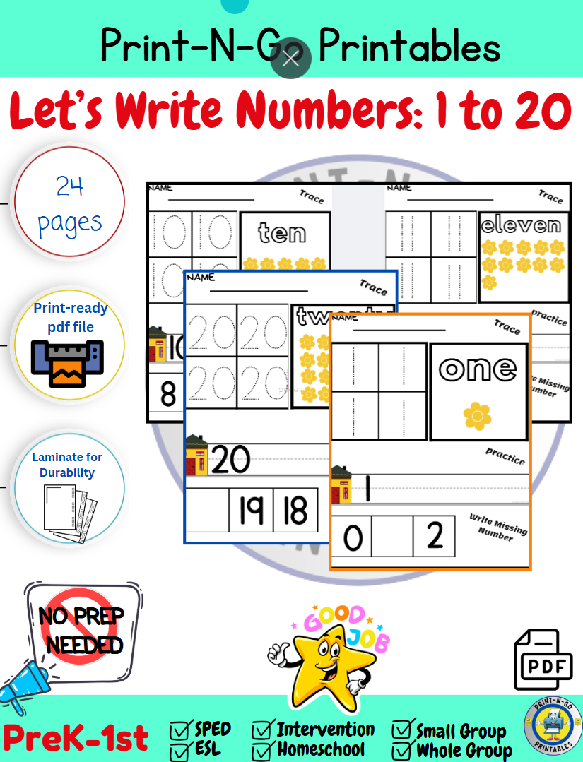 Let's Write Numbers 1-20 - Prek-1st