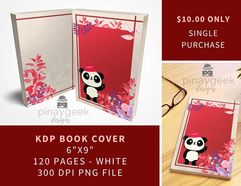 6"x9" Cute Panda KDP Paperback Cover - 120 Pages White - FULL ...