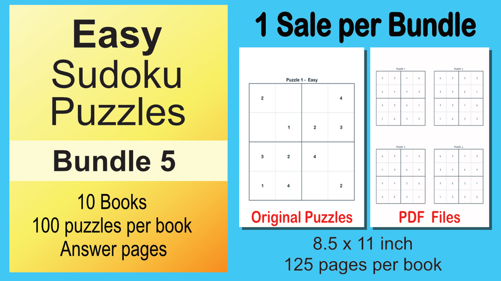 Easy Sudoku Puzzle Bundle 5 DFY