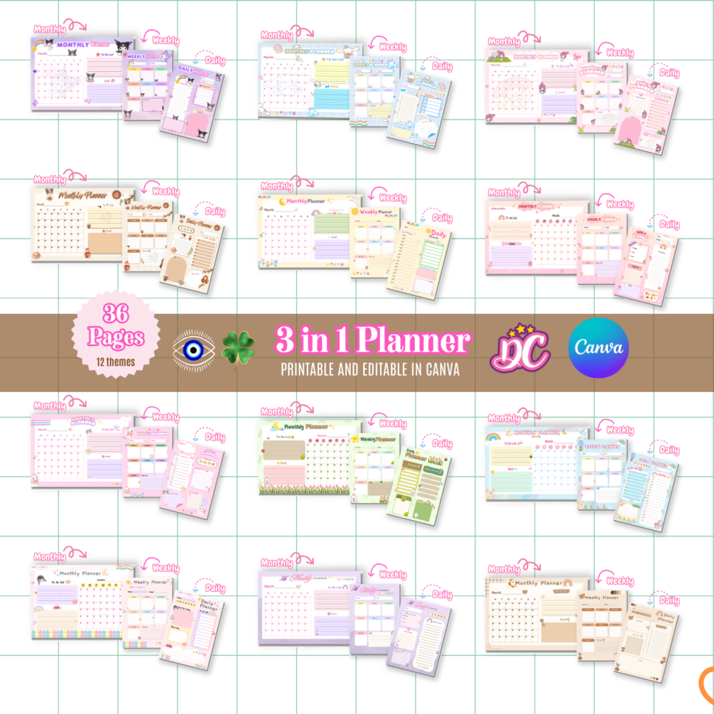 3 in 1 Planner ( Monthly Planner, Weekly Planner, Daily Planner)