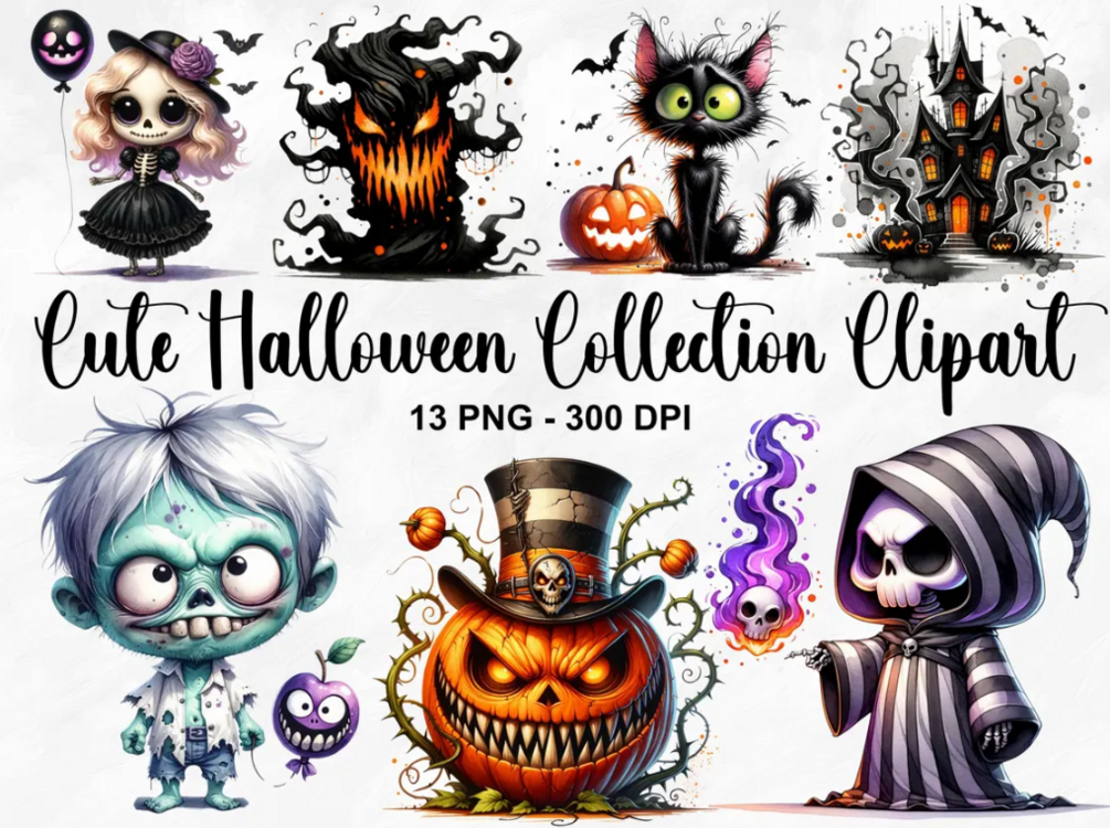 Watercolor Cute Halloween Clipart