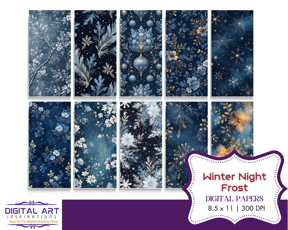 40 Winter Night Frost Digital Papers | 8.5x11" | 300 DPI | Icy Winter ...