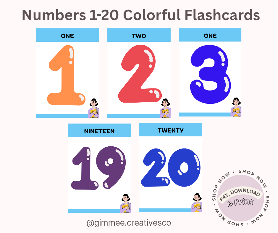 Numbers 1–20 Flashcards for Kids – Bright & Bold Printable Learning Cards