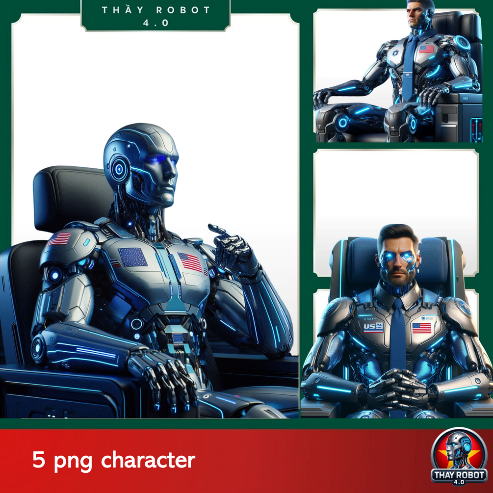 Inclusive American Robot Characters (Wheelchair Theme) – 5 PNG