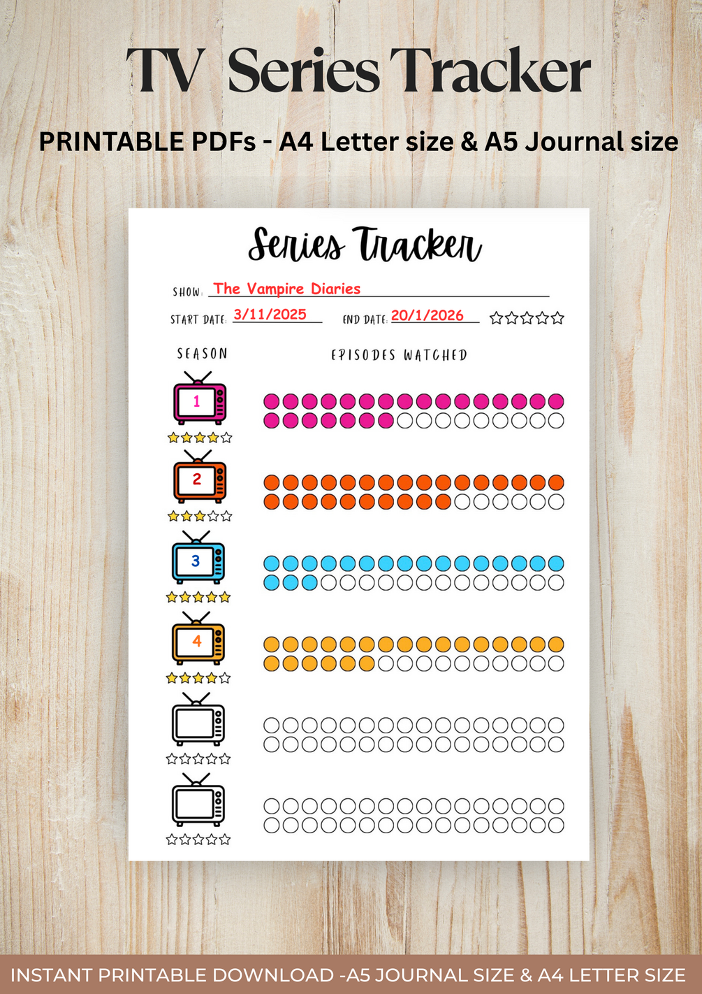 TV Series Tracker - A4 Letter Size & A5 Journal Size