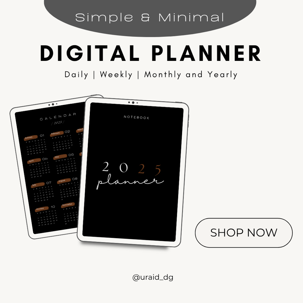 2025 Minimal Black Digital Planner (Undated) – PDF