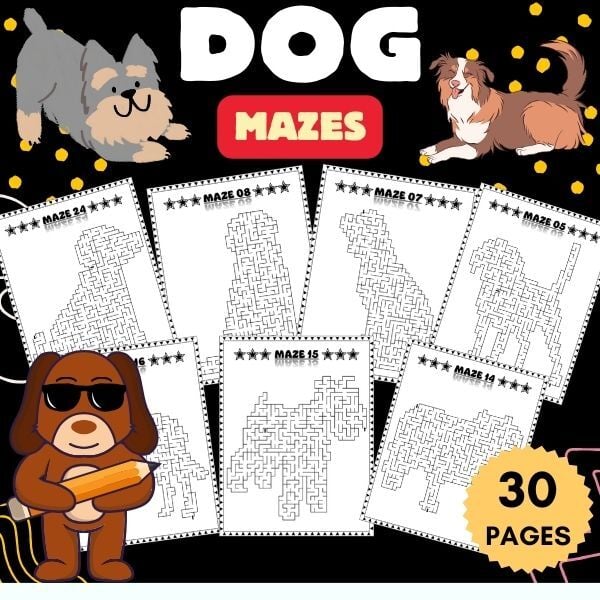 Dog & cat Pet Animal Mazes with Answers - Fun Animals Games Activities