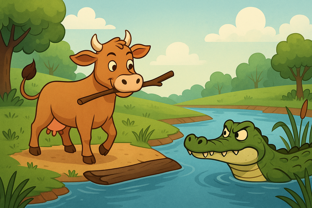 The Clever Cow and the Sneaky Crocodile