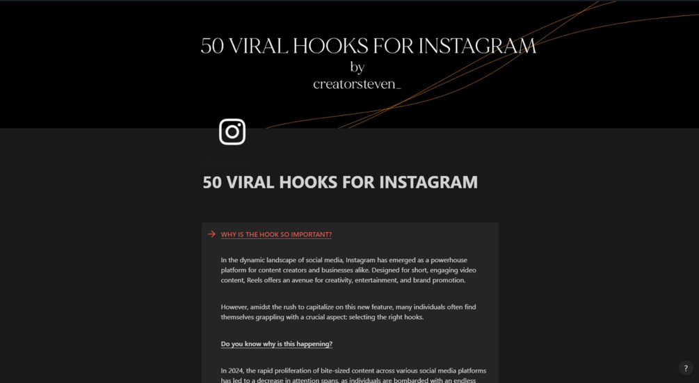 InstaHooks: 50 Viral Hook Ideas for Instagram (Notion Template)