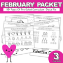 Preschool February Packet Age 3, Valentine's Day, Pre K Curriculum ...