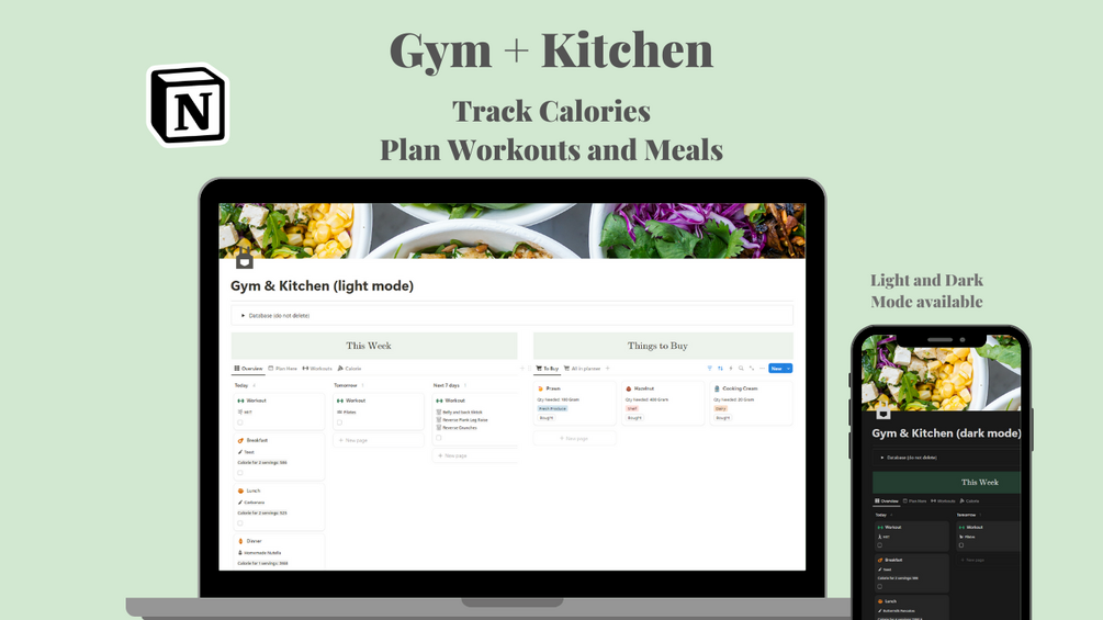 Gym + Kitchen Planner - Simple, All-in-one Notion Template