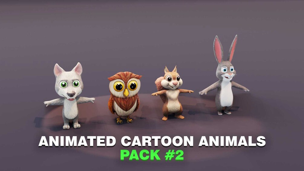 Animated Cartoon Animals 3D Models Pack #2