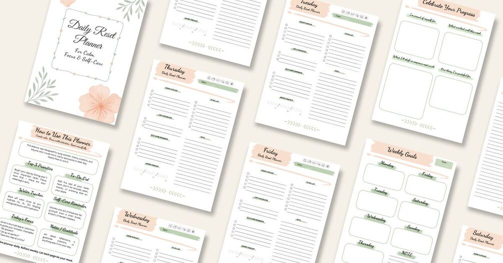 Daily Reset Planner for Women – Printable Self-Care Journal, To-Do List ...