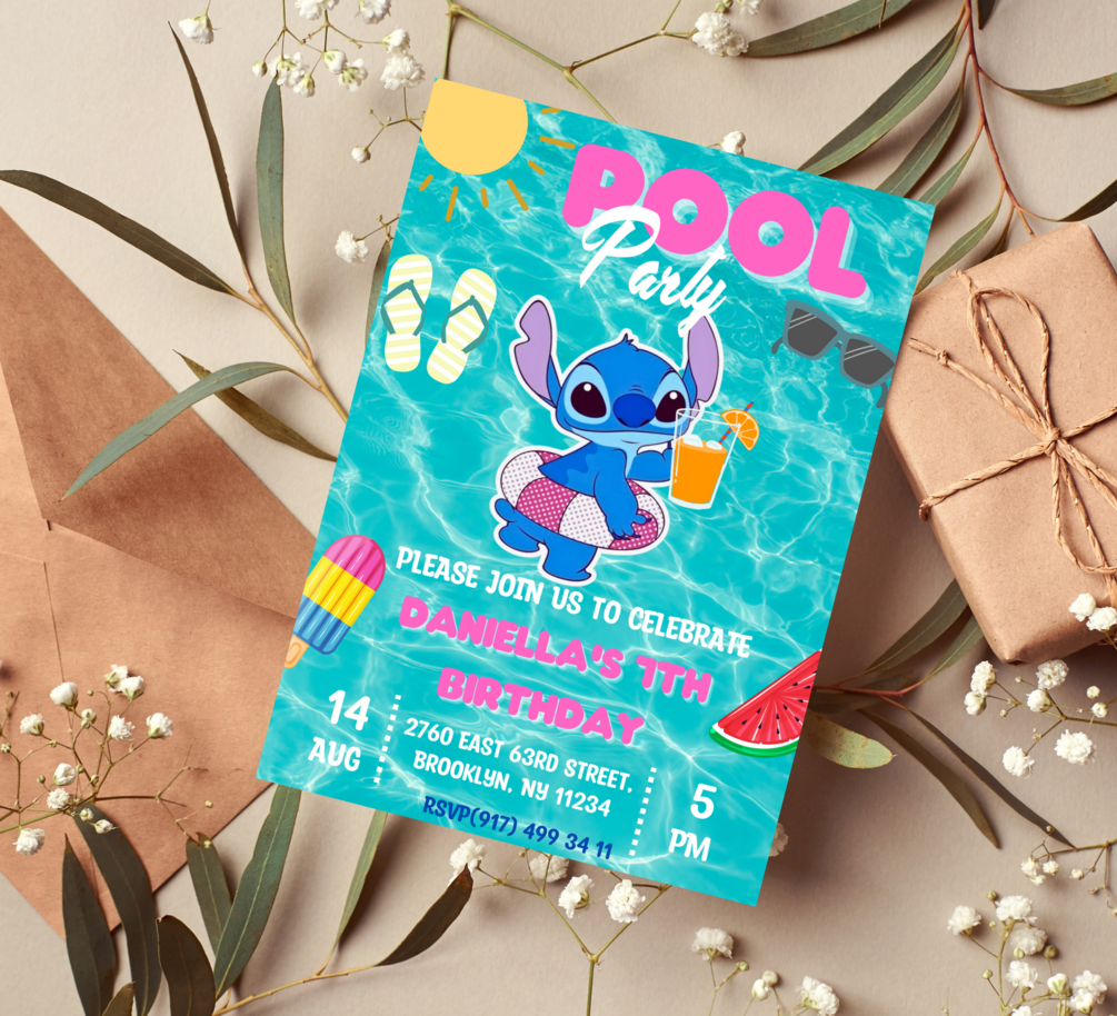 Stitch Pool Party Birthday Invitation | Fun & Customizable Kids Invite