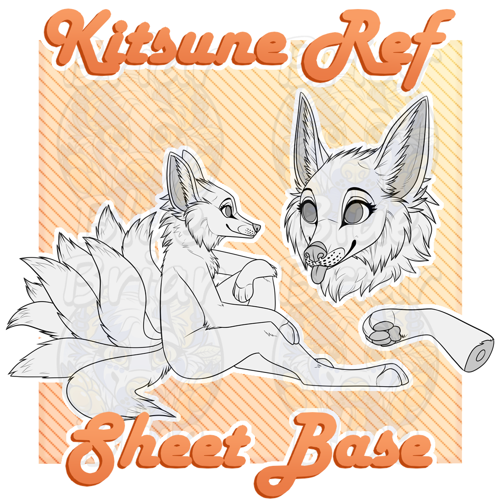 Kitsune Nine-Tailed Fox Furry/Anthro Reference Sheet Base Lineart, PSD ...