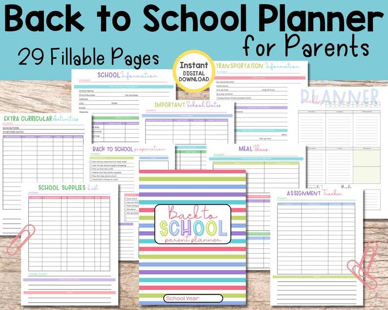 Editable School Planner Printable – Fillable PDF for Parents, Teachers ...