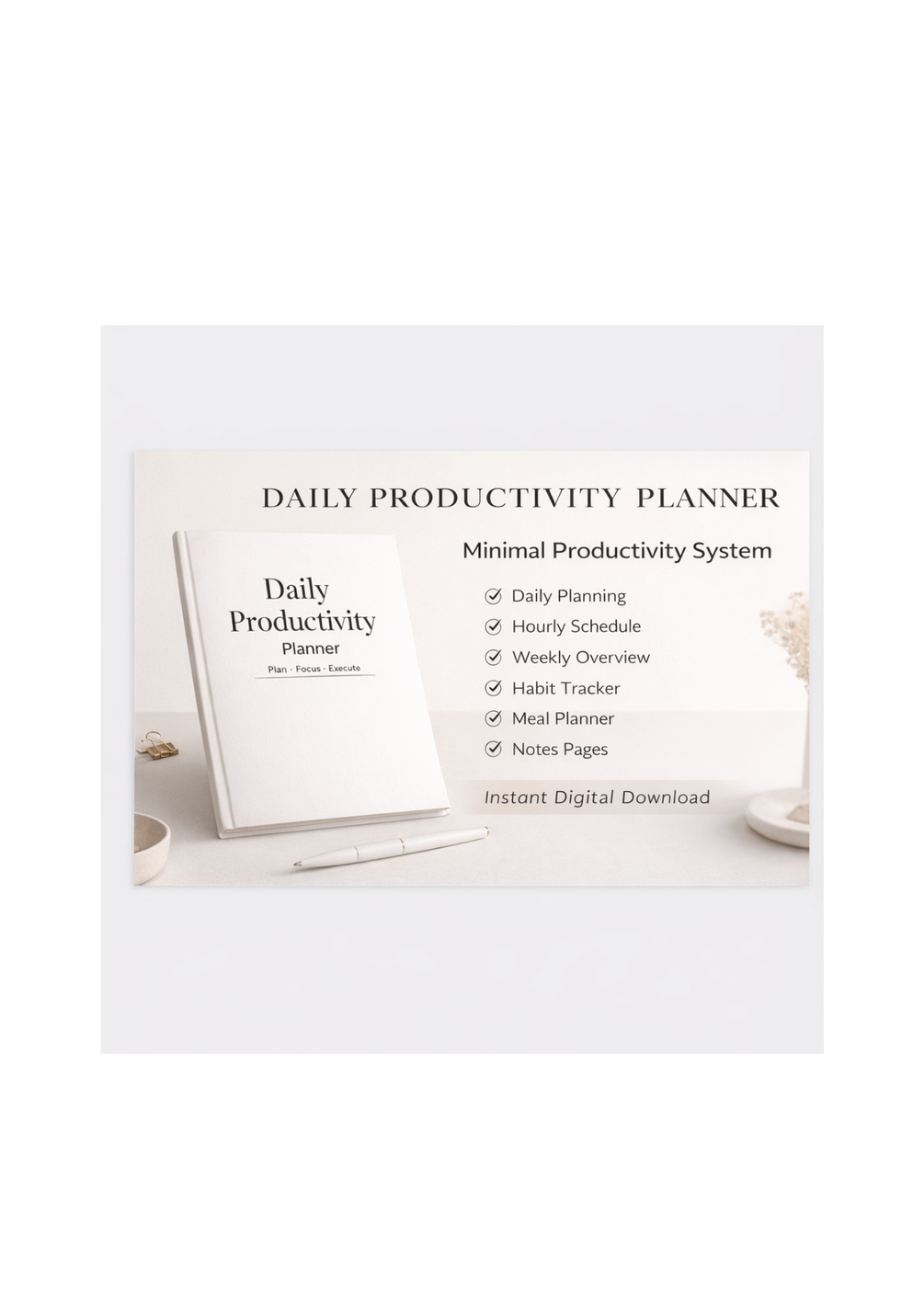 Minimal Daily Planner Printable PDF | Productivity Planner with To-Do ...