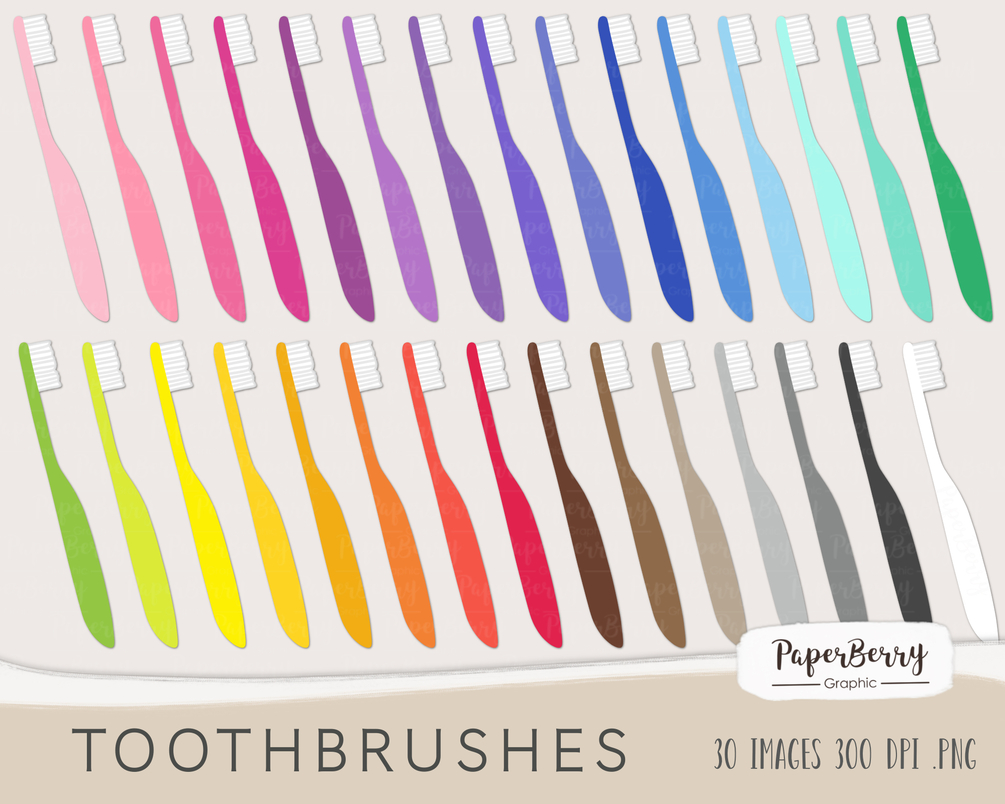 Bright Rainbow Toothbrushes, Dental Health Clip Art Set 1
