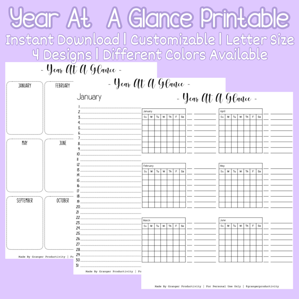Year At A Glance Printable | Planner | Student Planner | Yearly Agenda ...