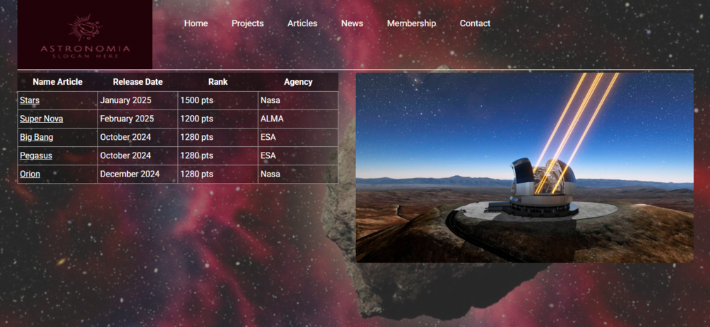 Template ASTRONOMY Agency Website full english version