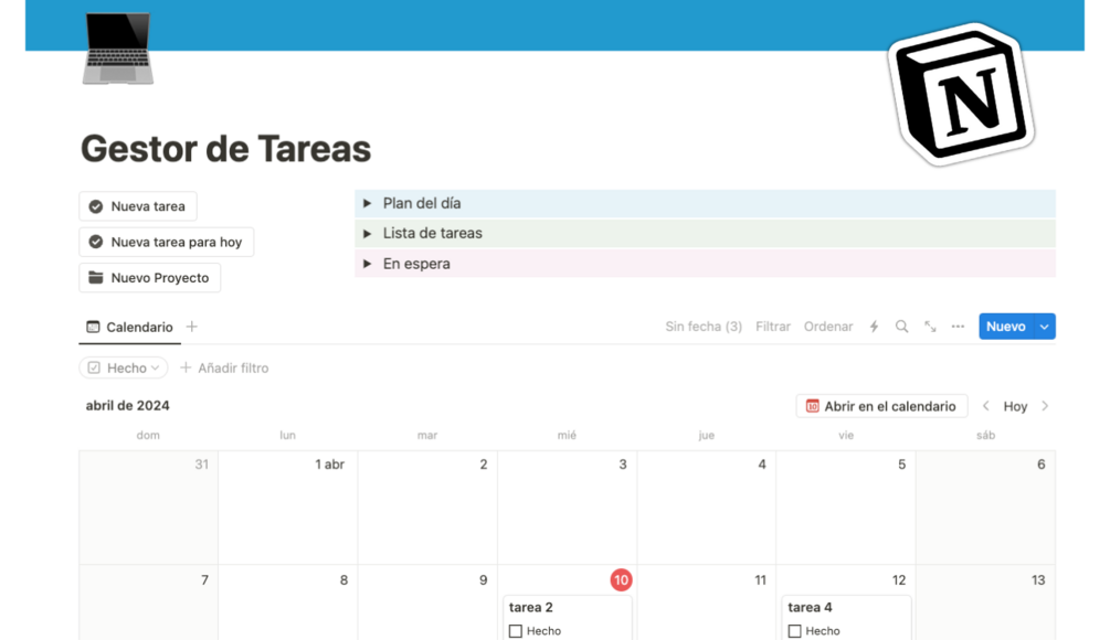 Plantilla Gestor Tareas y Proyectos para Notion
